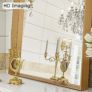 XRAMFY Gold Framed Mirrors for Bathroom, 24x36 inch Bathroom Vanity Mirror, Metal Frame Wall Mounted Rectangle Mirror for Washroom Bedroom Living Room (Horizontal/Vertical)