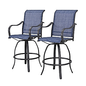 LOKATSE HOME 2 PCS Outdoor Swivel Bar Stools Height Chairs with Armrest for Backyard Deck Lawn Garden, Blue