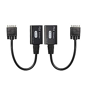 XMSJSIY VGA Extender Over Cat5e/6, VGA Male to RJ45 Ethernet LAN Extender Converter Signal Sender Repeater for HDTV HDPC PS4 STB 1080P Up to 60m (1 Transmitter + 1 Receiver)
