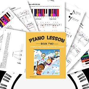 QMG Color Piano and Keyboard Stickers and Complete Color Note Piano Music Lesson and Guide Book 1 and Book 2 for Kids and Beginners; Designed and Printed in USA