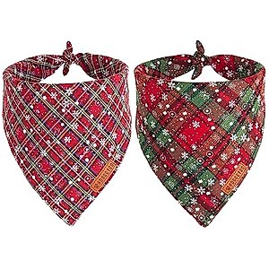 ADOGGYGO 2 Pack Dog Bandanas Christmas, Stylish Plaid Snowflake Dog Scarf, Premium Durable Fabric, Multiple Sizes Offered, Christmas Bandanas for Large X-Large Dogs Pets (X-Large, Red)