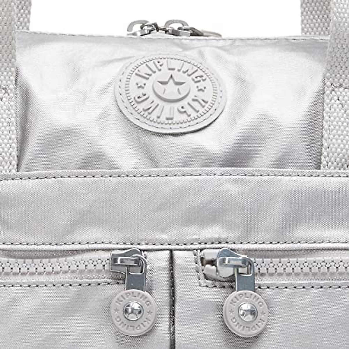 Kipling Womens Women's Charlene Bag, Organize Accessories, Removable Crossbody Strap, Nylon Travel Shoulder Bag, Smooth Silver Metallic, 11.5 L x 8.75 H 6.25 D US