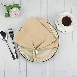 INFEI Plain Color Dinner Cloth Napkins, Set of 12 (16.9 x 16.9 Inches), Reusable Cotton Kitchen Table Napkin, for Cocktail Parties, Weddings, Hotel & Home Use (Linen)