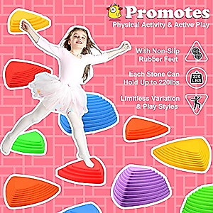 Gentle Monster Stepping Stones for Kids, Set of 11 Pcs for Balance with Non-Slip Bottom - Exercise Coordination and Stability