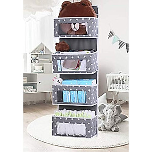Baby Organizer Baby Over Door Organizer Nursery Closet Canbinet Baby Storage Bedroom Wall Hanging Storage 4 Clear Window Pocket Wall Mount Storage Organizer with 2 Mental Hooks