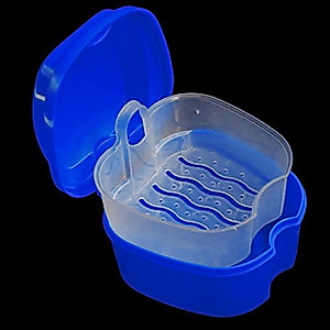 Denture Bath with strainer cleaner Case Cup Box Holder Storage Soak Container for Dentures, Clear Braces, Mouth Guard, Night Guard & Retainers,Traveling (White)
