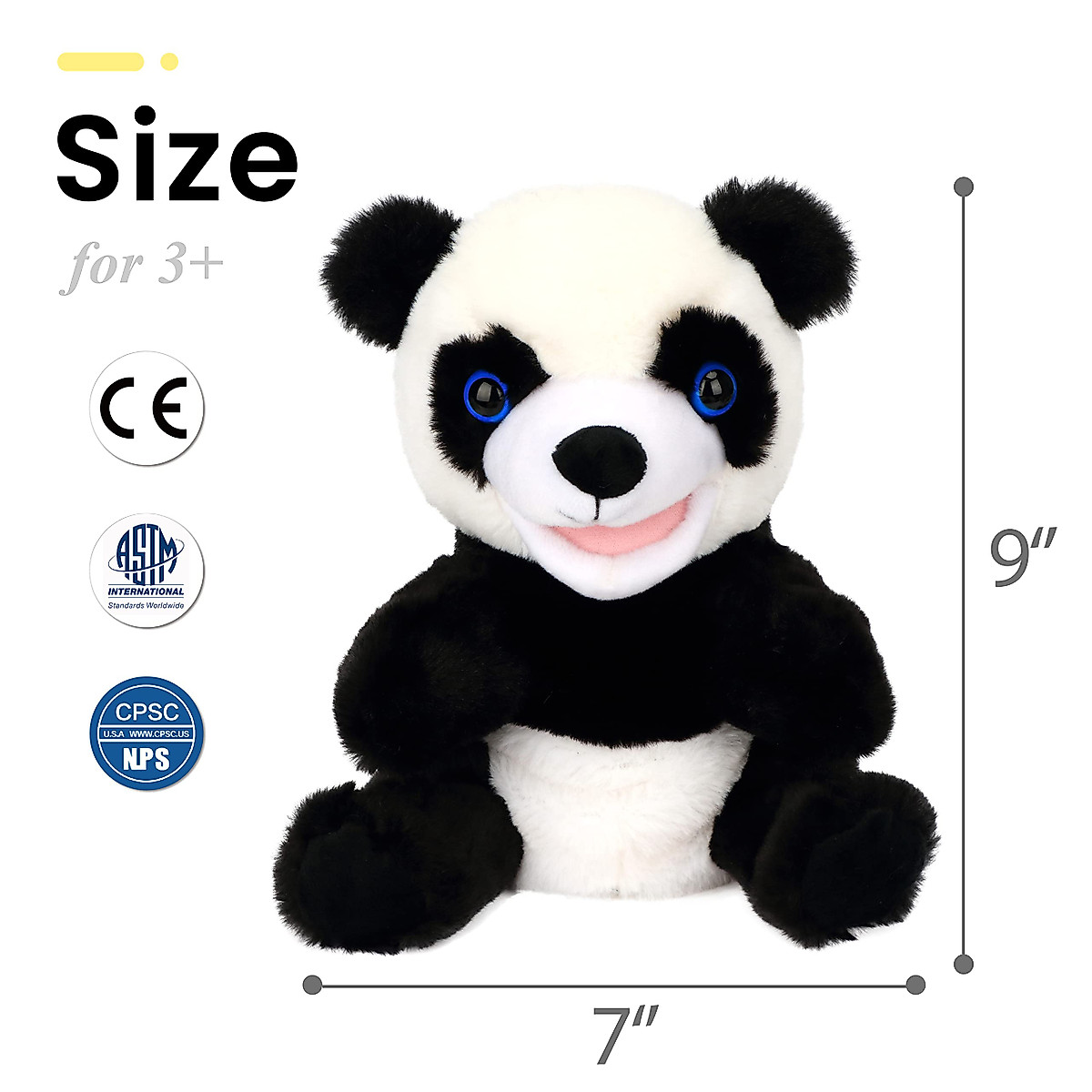 Easfan Panda Hand Puppet Plush Animal Toy with Movable Mouth for Role Play Storytelling Preschool Teaching Birthday Gifts for Kids Boys Girls, 9''