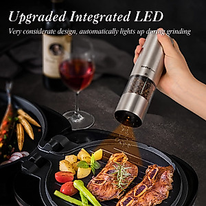 SIMPLETASTE Electric Salt and Pepper Grinder Set, Automatic One Handed,Stainless Grinders with Lights and Adjustable Coarseness,Battery Operated