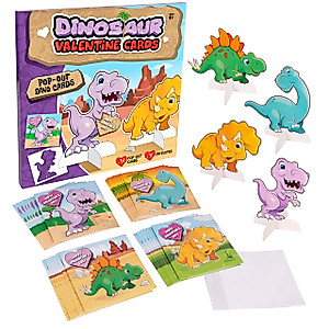 28-Pack Pop Out Dinosaur Valentines Day Cards with Envelopes & Sticker I Valentines Day Cards for Kids School I Valentines Day Gifts for Kids Party Favor I Exchange Valentines Cards for Kids Classroom