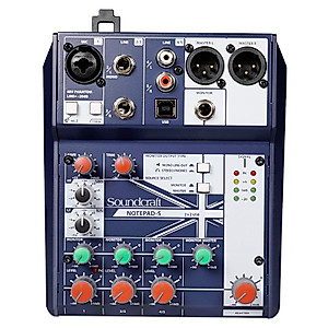 Soundcraft Notepad-5 Channel Podcast Mixer Podcasting Interface Bundle with Rockville PRO-M50 Studio Headphones, RMC-XLR Handheld Wired Mic and RTMS21 Desktop Tripod Mic Stand with Pop Filter