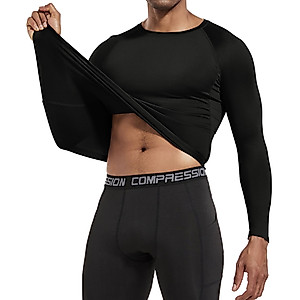 Men's (Pack of 3) Cool Dry Compression Long Sleeve Sports Baselayer T-Shirts Tops Black/White/Camo Black-L