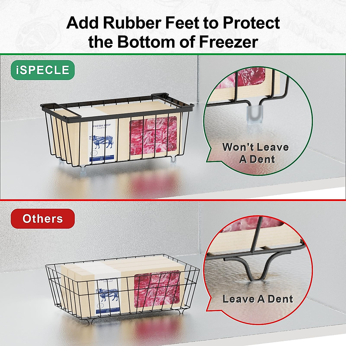 iSPECLE Chest Freezer Organizer, 4 Pack Stackable Baskets with Handles Pantry Organization and Storage for Chest Freezer Pantry, Black