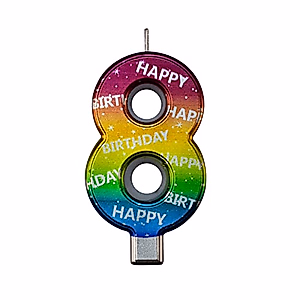 DERVENTA Birthday Candles Big Numbers Multicolored 3.7 inch Party Cake Topper 1 Piece (Number 8 Multi-Colored)