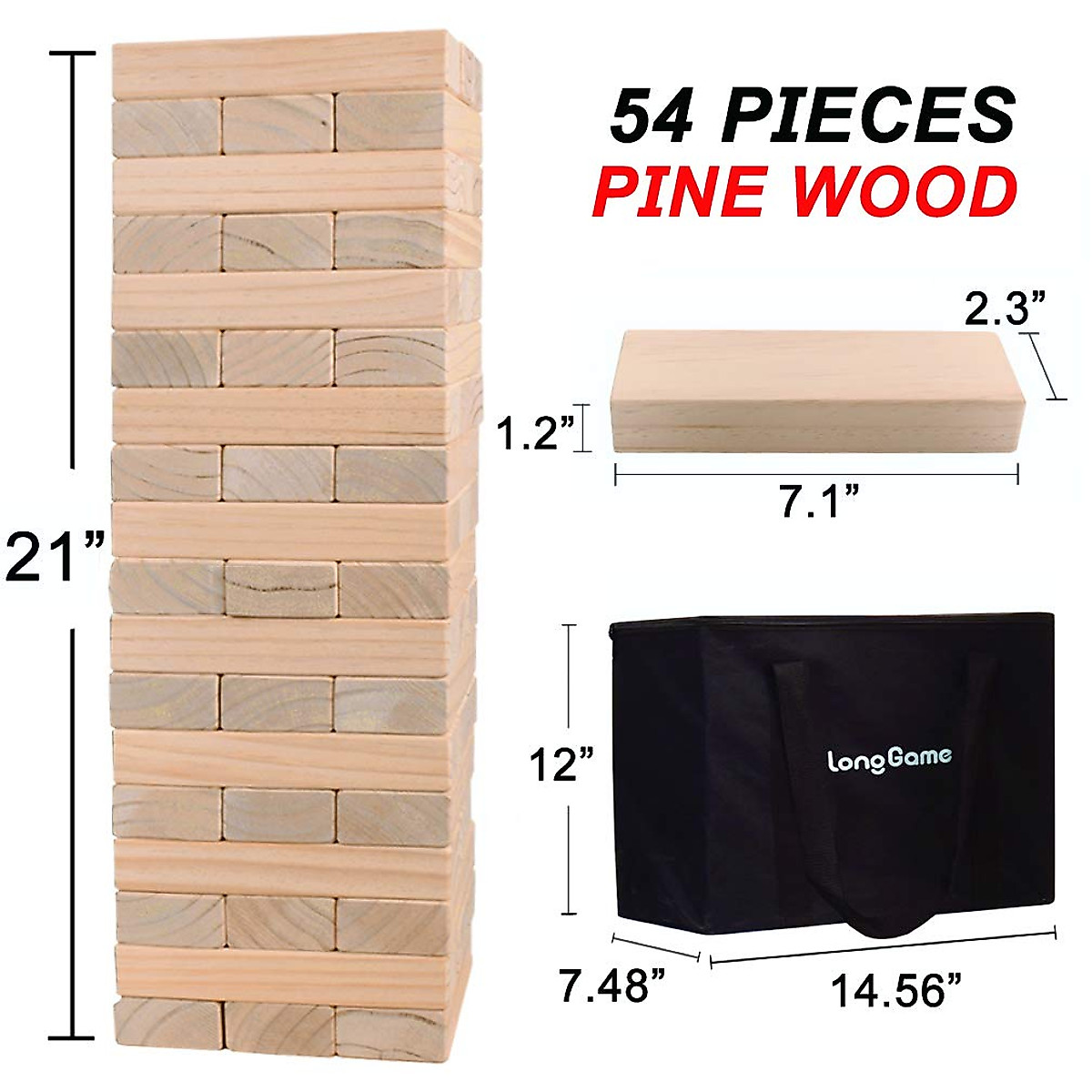 Outdoor Giant Tumbling Tower Games for Kids and Adults Jumbo Wood Stacking Lawn Yard Game with Carry Bag and Board 7 x 2.4 x 1.2 inches