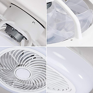 PINFM 16in Remote Invisible Ceiling Fan,72W Flush Mount Low Profile, 3 Speeds, 3 Wind Speed Ceiling Fan and Lights,(1/2h) Timing,for Kitchen, Living Bed Room.