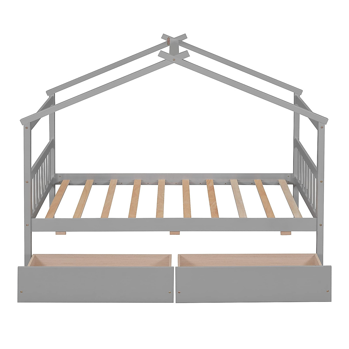 Harper & Bright Designs Twin Size House Bed for Kids, Wooden House Bed Twin with Two Drawers, Kids Twin Bed Frame with Storage,Roof Design for Girls Boys, Grey