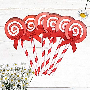 Amosfun Lollipop Cupcake Picks Paper Birthday Cake Toppers Lovely Lollipop Bow Cake Decorations Dessert Table Decorative Supplies Creative Lollipop Cake Insert Red for Party Cake Decortion