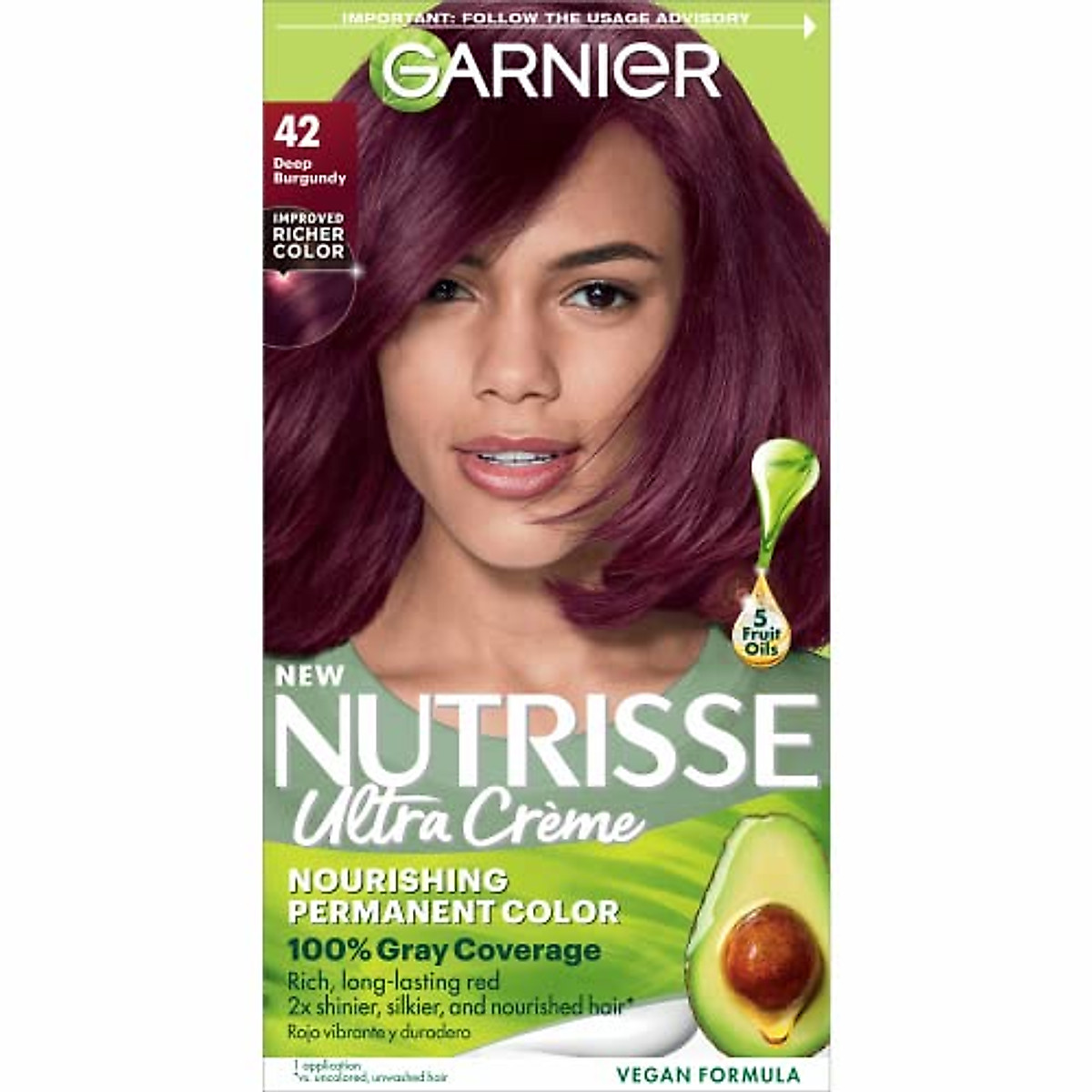 Garnier Hair Color Nutrisse Nourishing Creme, 42 Deep Burgundy (Black Cherry) Red Permanent Hair Dye, 1 Count (Packaging May Vary)