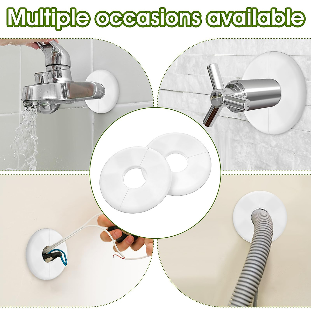 2PCS plumbing cover plates, Buckle Design pipe flange Self-Adhesive wall split flange for kitchen, bedroom, bathroom, Faucet，decoration(Round, Square）