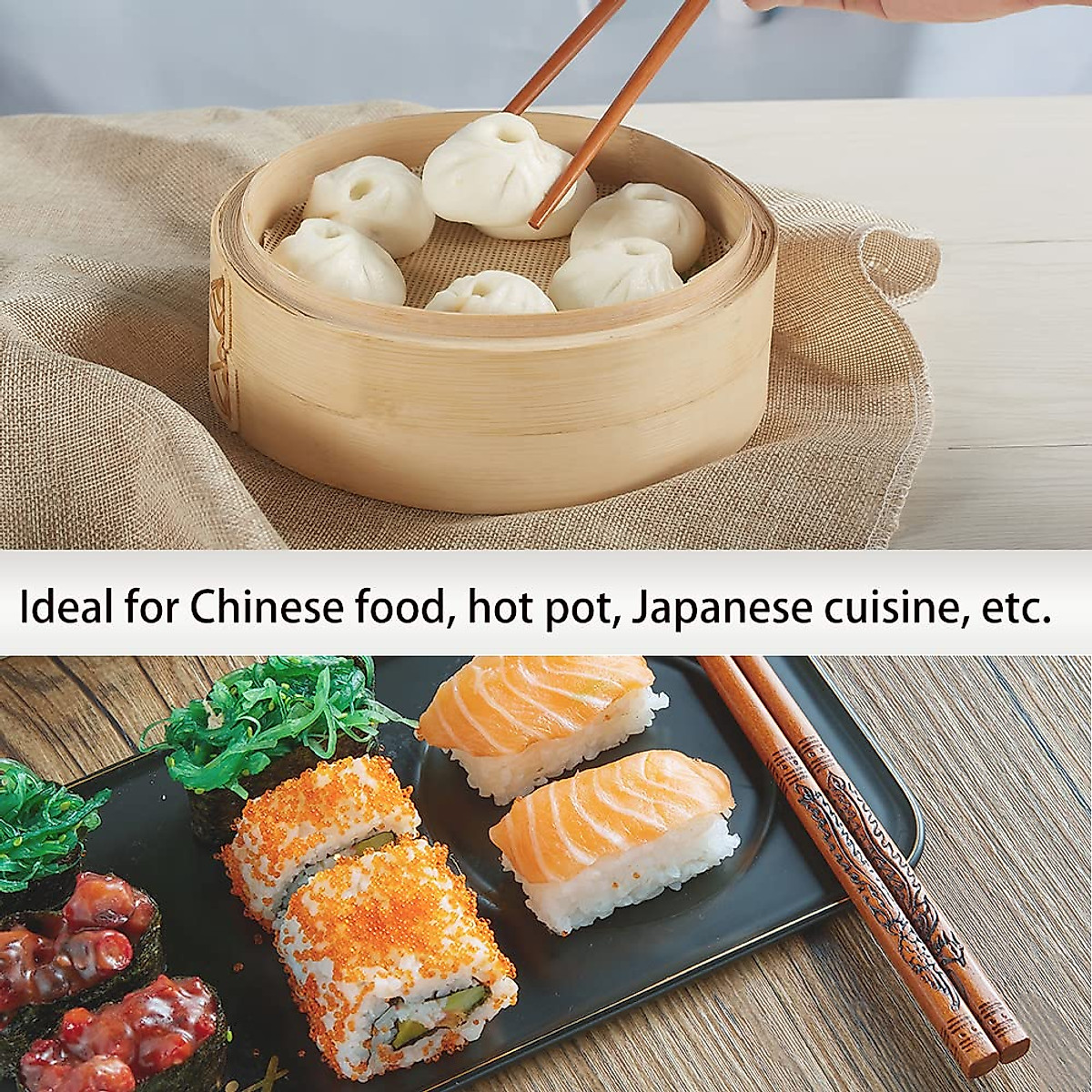 Chopsticks Reusable- Chinese Style Chopsticks, Dragon and Phoenix Chopsticks Set with Holder and Carrying Bag, Natural Wooden Chopstick Gift Set （2 Pairs)