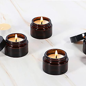 1 oz Amber Round Glass Jars with Plastic Lids and Inner Liners,Empty Cosmetic Bottles For Beauty Products, Lotion, Powders and Ointments.Set of 15 Pack.