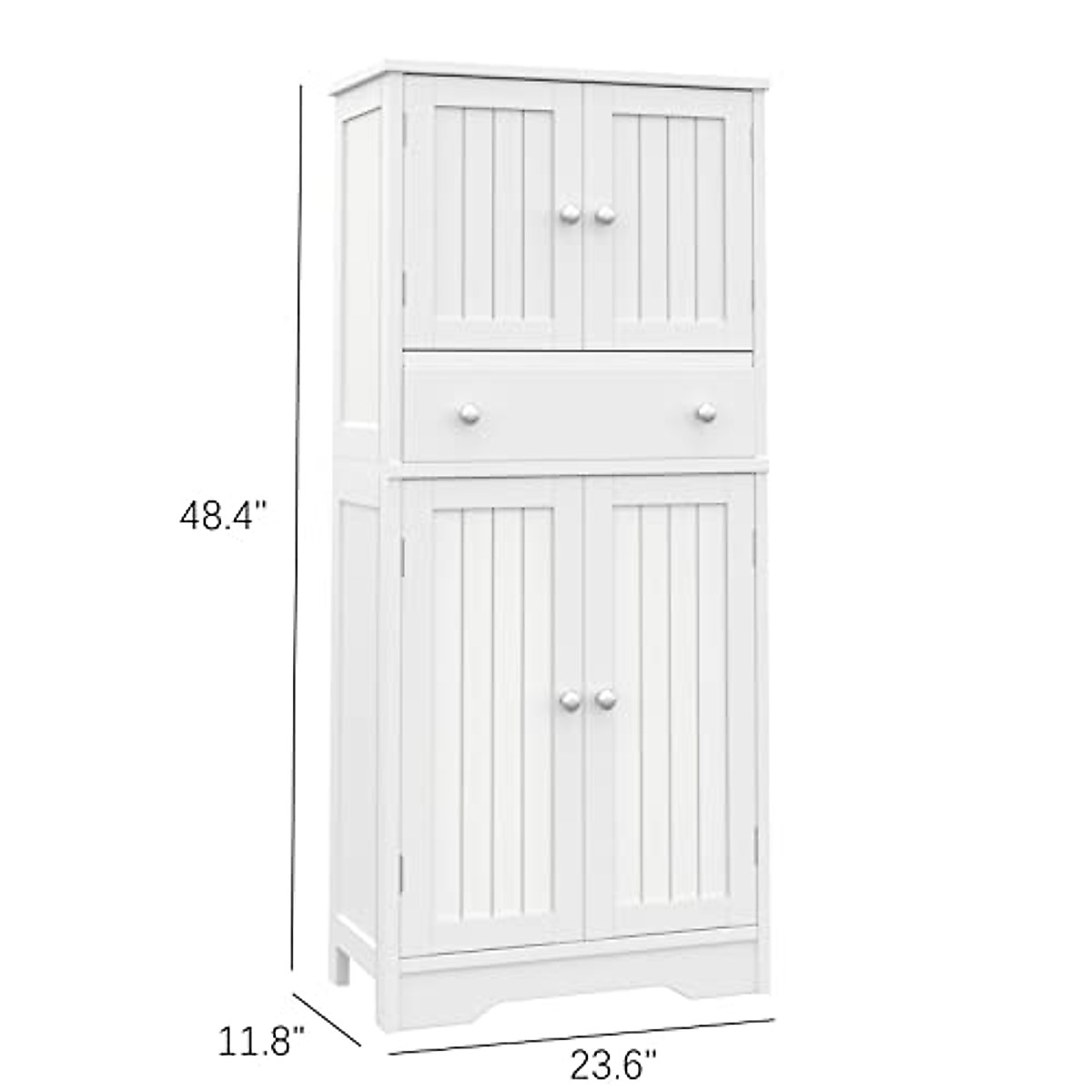 Rovaurx Tall Storage Cabinet with Adjustable Shelf, Bathroom Floor Storage Cabinet with Drawer, Traditional 4 Door Kitchen Pantry, White BMGZ106W