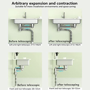HTDAK Kitchen Dual Sink Installation Plumbing, Expandable Sink Drain Kit, Universal Kitchen Drain Kit, 3-1/2''Sink Expandable Drain, Silver, 13.78×13.78×5.90
