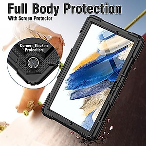 HXCASEAC Case for Samsung Galaxy Tab A8 Case 10.5 inch, Protective with Screen Protector/Hand Strap/Pen Holder, Sturdy Shockproof A8 Tablet Case 2022 SM-X200/X205/X20 - Black