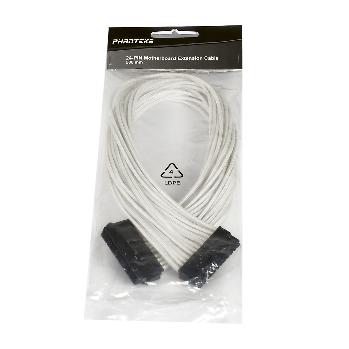Phanteks 24 Pin M/B Premium Sleeved Extension Cable 19.68" Length, White (PH-CB24P_WT)