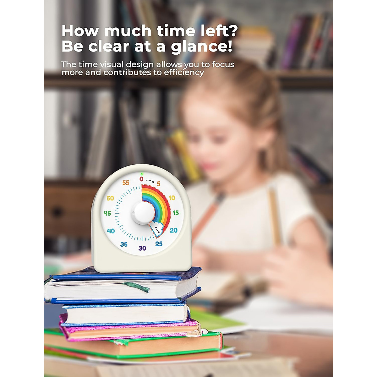 LIORQUE 60 Minute Visual Timer for Kids, Rechargeable Visual Countdown Timer Clock Kids Timer for Classroom, Desk Pomodoro Timer with 'Rainbow' Pattern Design and Magnetic Back