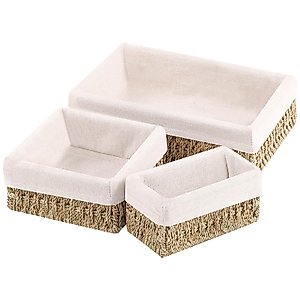 OUTBROS Wicker Storage Basket, Decorative Storage Baskets With Liner for Shelves,Toilet Paper Baskets,Storage Basket for Toilet Tank Top, 3-Pack,Seagrass