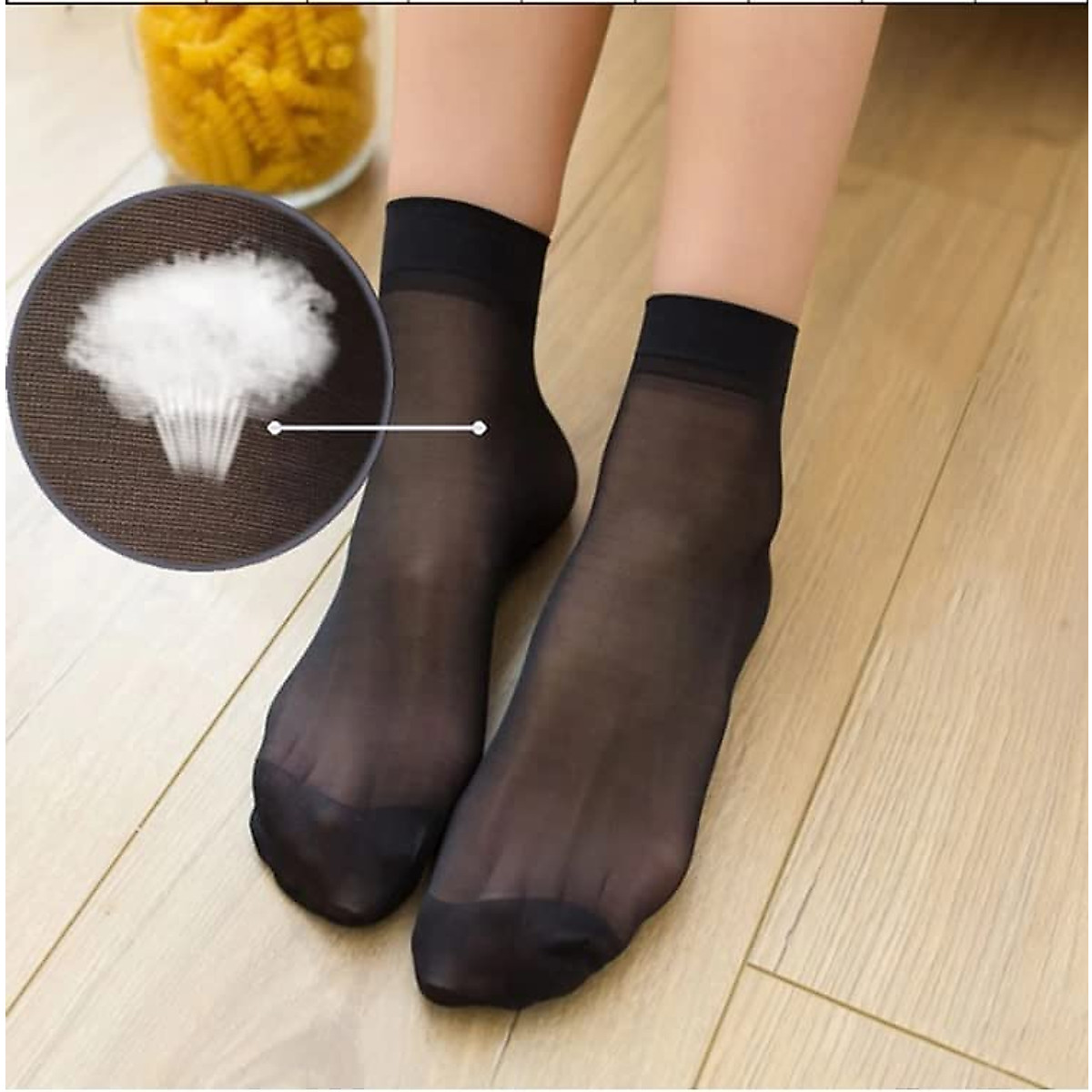 Women's 10 Pairs sheer socks for women ankle high, Pantyhose Socks 30 Den (5 pairs Nude + 5 pairs Black)