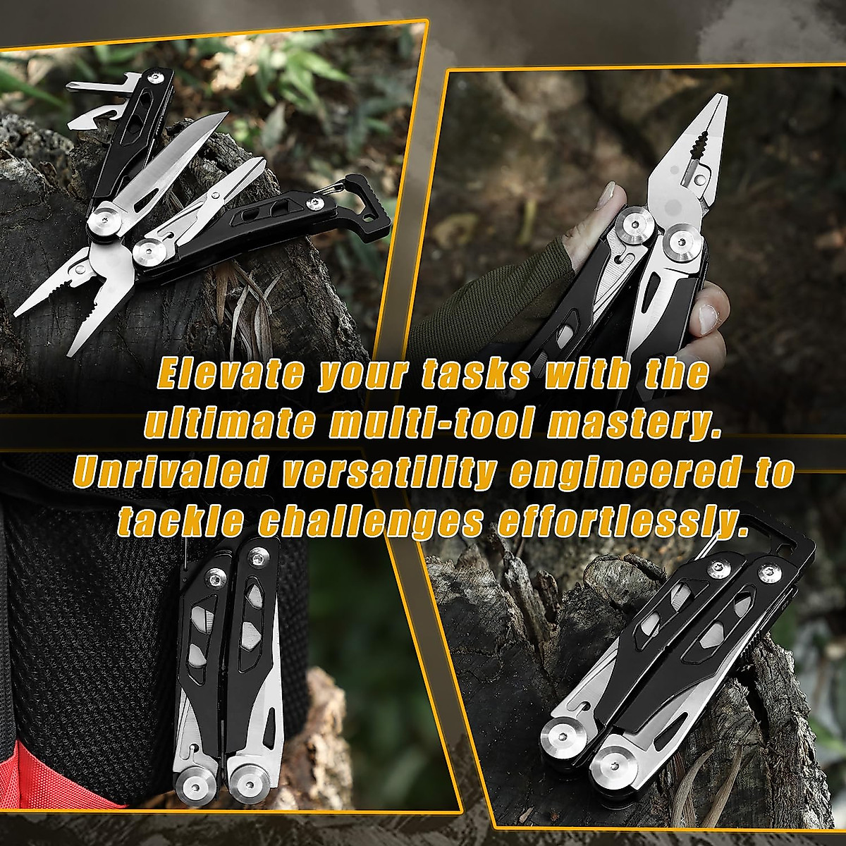 TLONER, ARES Series 12-P Pocket Size Multitool with Premium Stainless Steel Pliers, Short Dagger，Black Luxury Gift Box