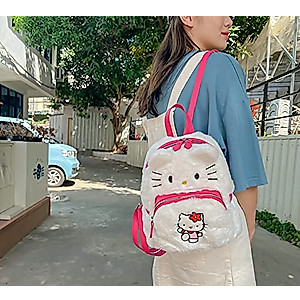 Cute Mini Plush Backpacks for Girls and Women, Kawaii Cat Face Soft Fuzzy Purse Handbags, Pink