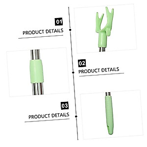 Alipis 2pcs Clothes Pole Metallic Curtains Mainstays Hangers Wall Hangers for Clothes High Reach Garment Hook Closet Reacher Pole Household Clothes Fork Stainless Steel Green Tie Rod Disc