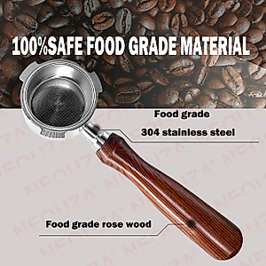 NEOUZA Coffee 51mm Bottomless Portafilter Compatible with DeLonghi Dedica EC680/EC685/EC785/EC820/EC850/EC860 SMEG Coffee Machine, Stainless Steel,Rosewood.Free with Basket, Spoon, tamper mat