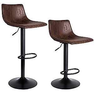 SUPERJARE Bar Stools Set of 2-360° Swivel Barstool Chairs with Back, Adjustable Height Bar Chairs, Modern Pub Kitchen Counter Height, Retro Brown, Fabric
