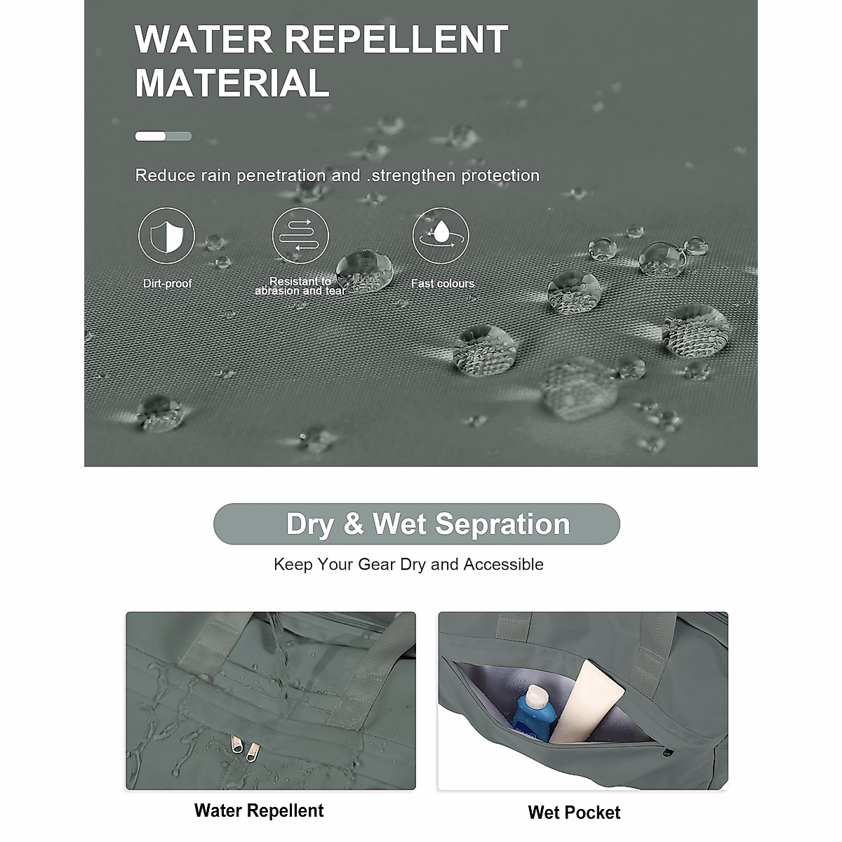 Gym Bag for Women Men with Shoe Compartment, Sport Duffel Bag, Waterproof Travel Weekender Overnight Carry on Bag for Yoga with Trolley Sleeve, Green