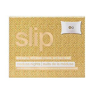 Slip Silk Gift Set, Medusa Nights - The Slipsilk Difference Highest Grade 22 Momme Mulberry Silk - 1x Queen Silk Pillowcase, 1x Large Silk Scrunchie, + 1x Skinny Silk Hair Tie (3 Piece Silk Set)
