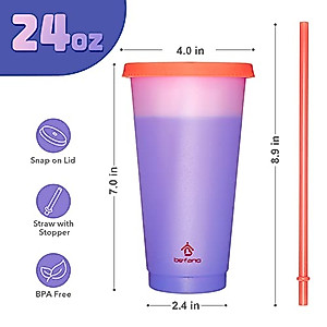 Befano Color Changing Cups, 24oz Reusable Plastic Cups with Lids and Straws for Adults and Kids, Bulk Tumblers for Iced Coffee Tea and Smoothie, To go Summer Cups for Party and Travel -4 Pack