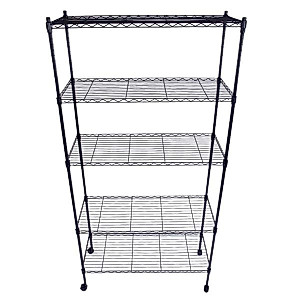 MAXMYE 5-Layer Iron Shelf, Shelving Storage Unit on 1.5'' Wheel Casters, Metal Organizer Wire Rack, Plastic Coated Storage Cabinet (35.43" x 13.78" x 65") for Living Bedroom/Kitchen/Office