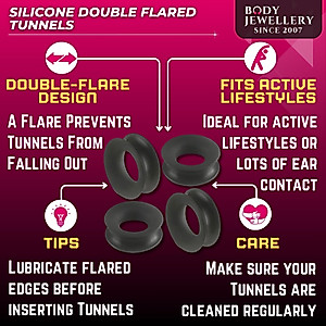 bodyjewellery 7/8 gauge 22mm Black Double Flared Tunnels Ear Plugs SI04 wholesale Lot AFQM s Stretching Stretchers bulk Piercing 4Pcs