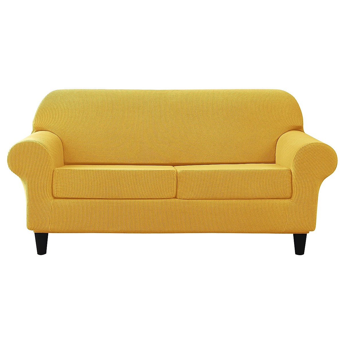 CONRUSER Stretch Sofa Slipcover, Soft Jacquard Sofa Covers for 2 Cushion Couch Washable Furniture Protector for Pets & Kids (Yellow, M)