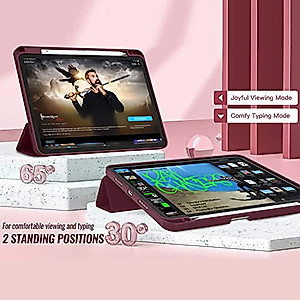 ZryXal New iPad Pro 12.9 Inch Case 2022/2021/2020(6th/5th/4th Gen) with Pencil Holder,Smart iPad Case [Support Touch ID and Auto Wake/Sleep] with Auto 2nd Gen Pencil Charging (Wine)