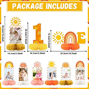 ojustbeok Boho Sun Photo Honeycomb Centerpiece for 1st Baby Birthday Decorations Sunshine Birthday Table Topper Centerpiece Boho Rainbow Baby Shower Party Supplies for Baby Boys Girls Birthday