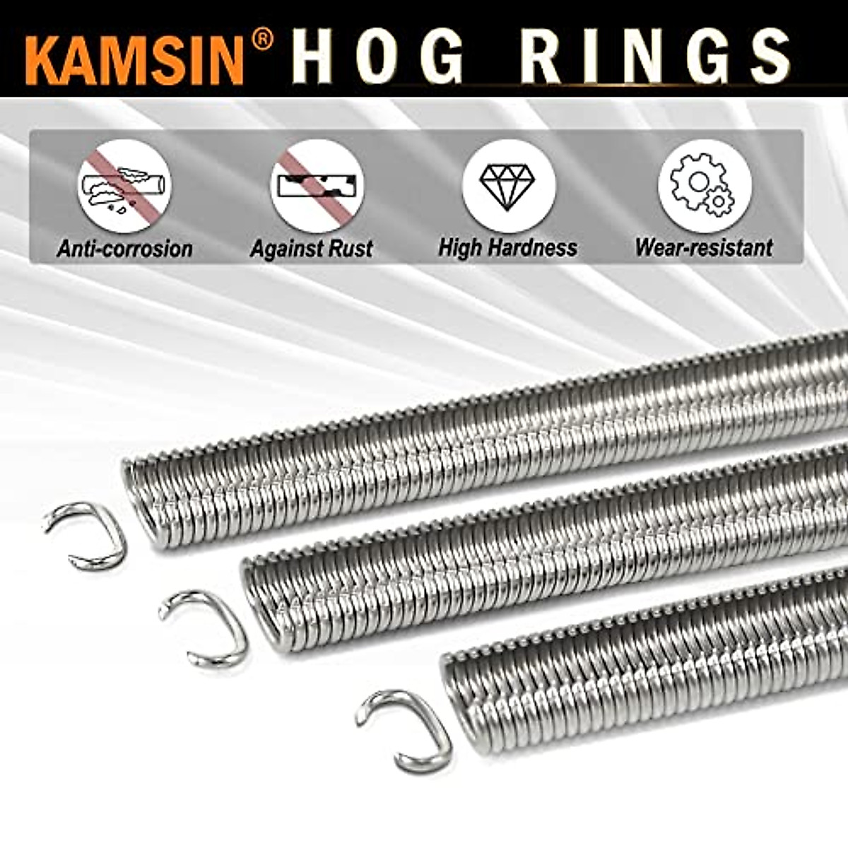 Kamsin 16 Gauge C-Type Hog Ring Staples, 1,000 PCS, Galvanized Steel, 1/2" (12.5mm) Inner Crown, 5/8" (16.9mm) Outside Crown for Pneumatic Hog Ring Gun in Cages Building or Fastening