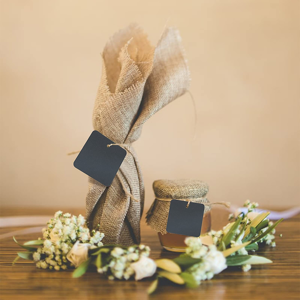 100 PCS Kraft Paper Gift Tags with 100 Feet Jute Twine 2.7’’x 1.5’’ Vintage Wedding Name Tags Price Hang Tags (Black)