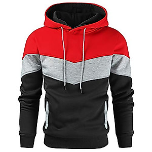 Gesean Men's Hoodie Long Sleeve Soft Loose Fit Outdoor Red Large