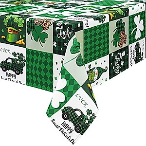 NatuBeau St. Patrick’s Day Tablecloth Rectangle 60x84 Inch, Gnomes Buffalo Plaid Shamrock Table Cloth for St Patricks Day, Lucky Green Shamrock Table Cover for Dinning Room Kitchen Party Decor