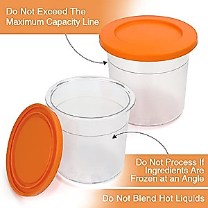 SOPHICO Pint Containers with Silicone Lids Replacement for Pints and Lids, Compatible with NC299AMZ & NC300s Series Ice Cream Maker, Airtight and Leaf-Proof (2 Pack, Orange)